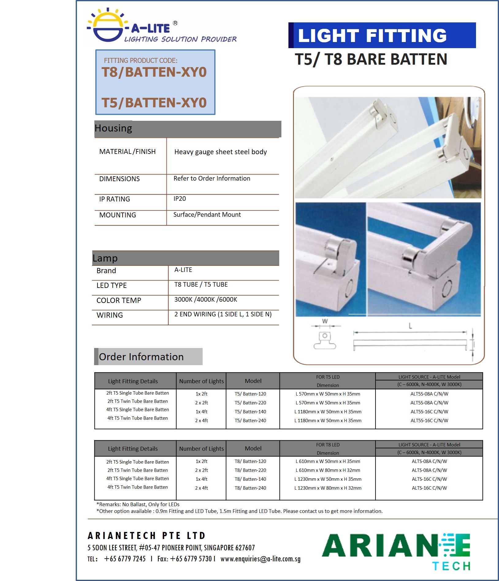 BARE BATTEN FOR LED T5/T8 TUBE