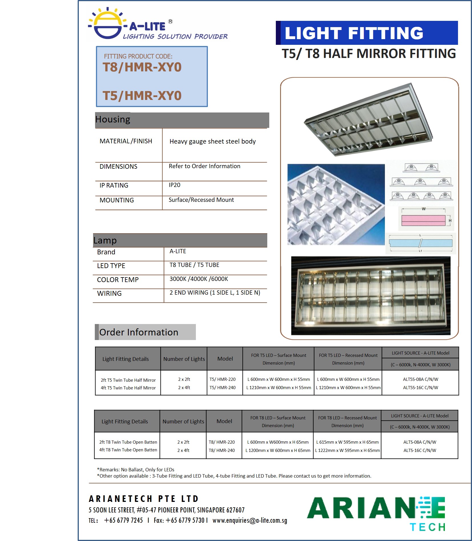 HALF-MIRROR LOUVER FITTING FOR LED T8 TUBE